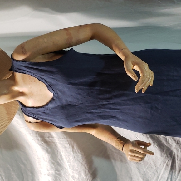 Meo Meli | Dresses | Meo Meli 0 Linen Dark Navy Blue Dress With Ruffled ...